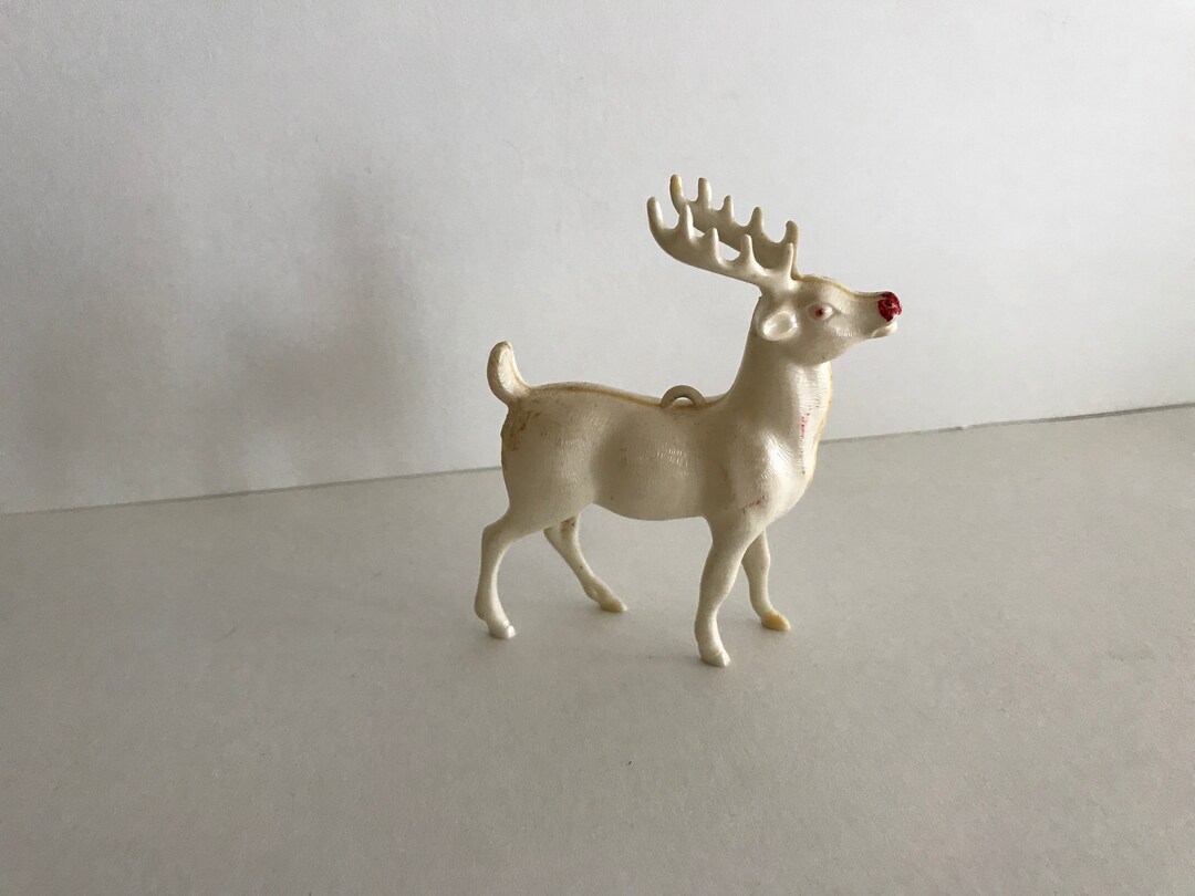 Vintage Celluloid Reindeer Ornament/christmas Reindeer Ornament/white ...