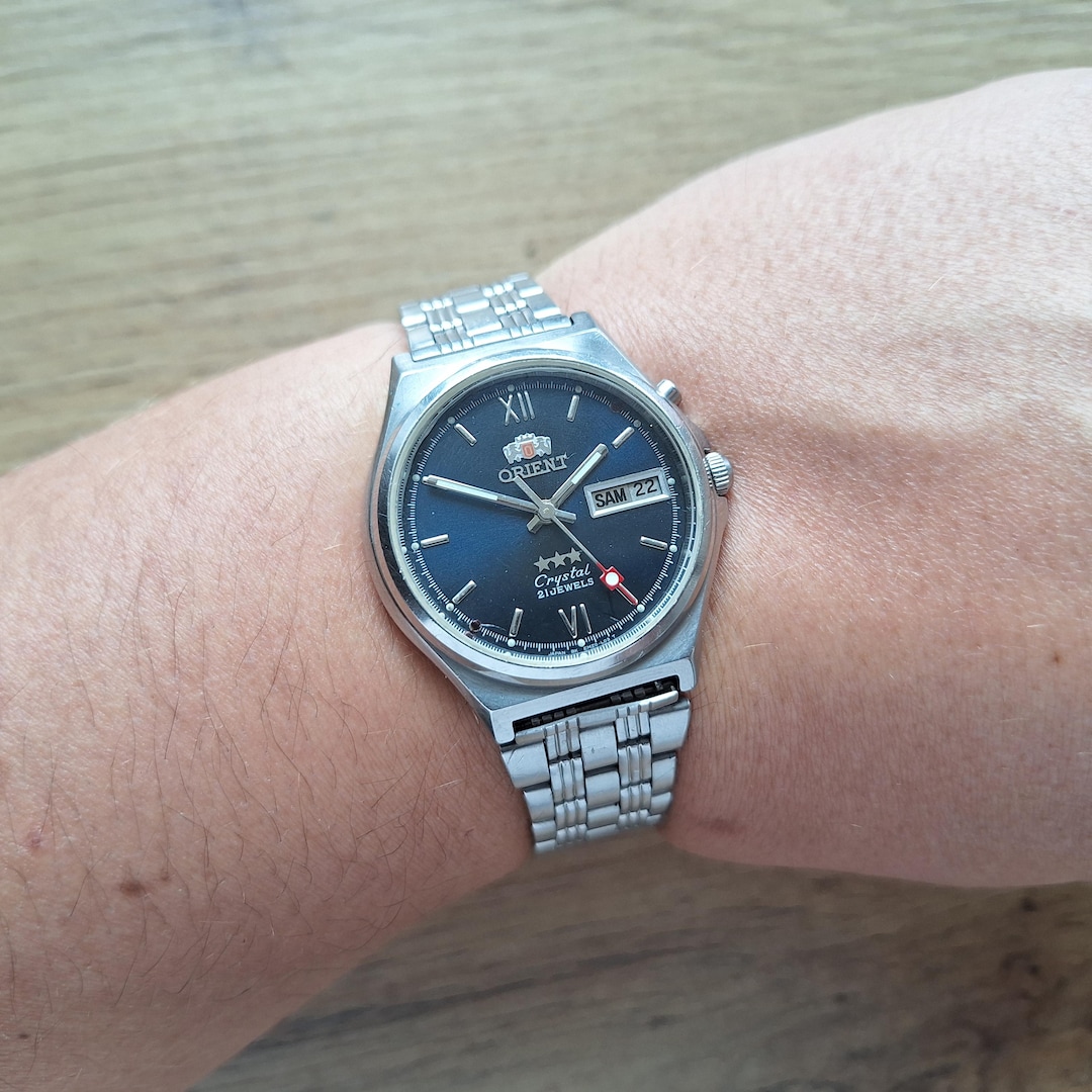 Vintage Orient Automatic Watch: Blue Dial, Stainless Steel, 35mm - Etsy
