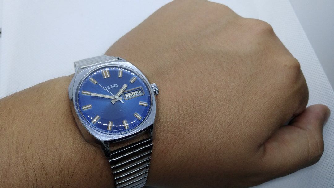 Raketa AUTOMATIC Watch, Rare Soviet Watch, Blue Watch Raketa, Double ...