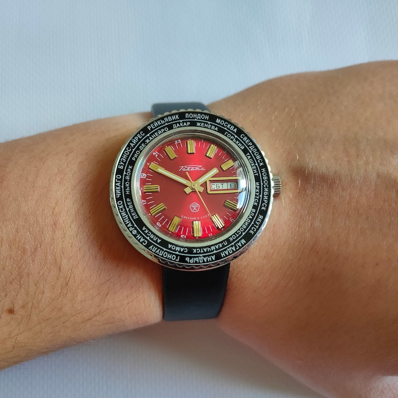 Vintage Soviet Watch Raketa World Time Red Watch Time Zone | Etsy