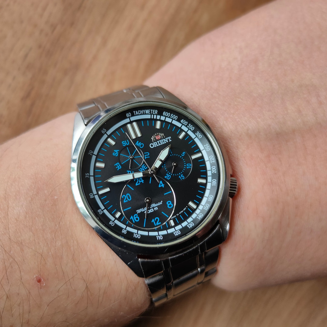Orient Quartz Watch, Blue Watch, Japan Watch, Day and Date Indicator ...