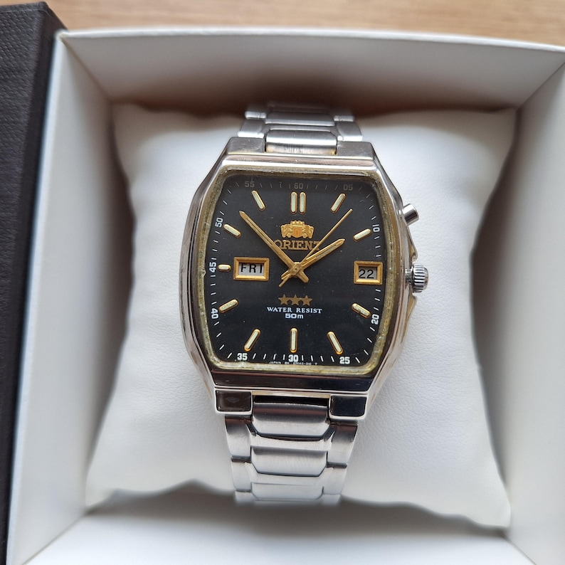 Suqare Orient Black Watch, Square Watch, Vintage Orient Automatic Watch ...