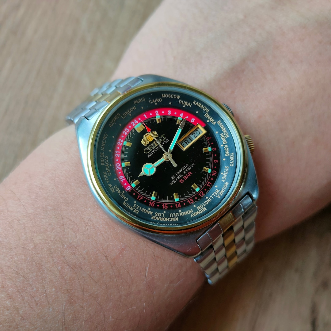 Orient World Time Automatic Watch 21 Jewels Red Watch Day - Etsy