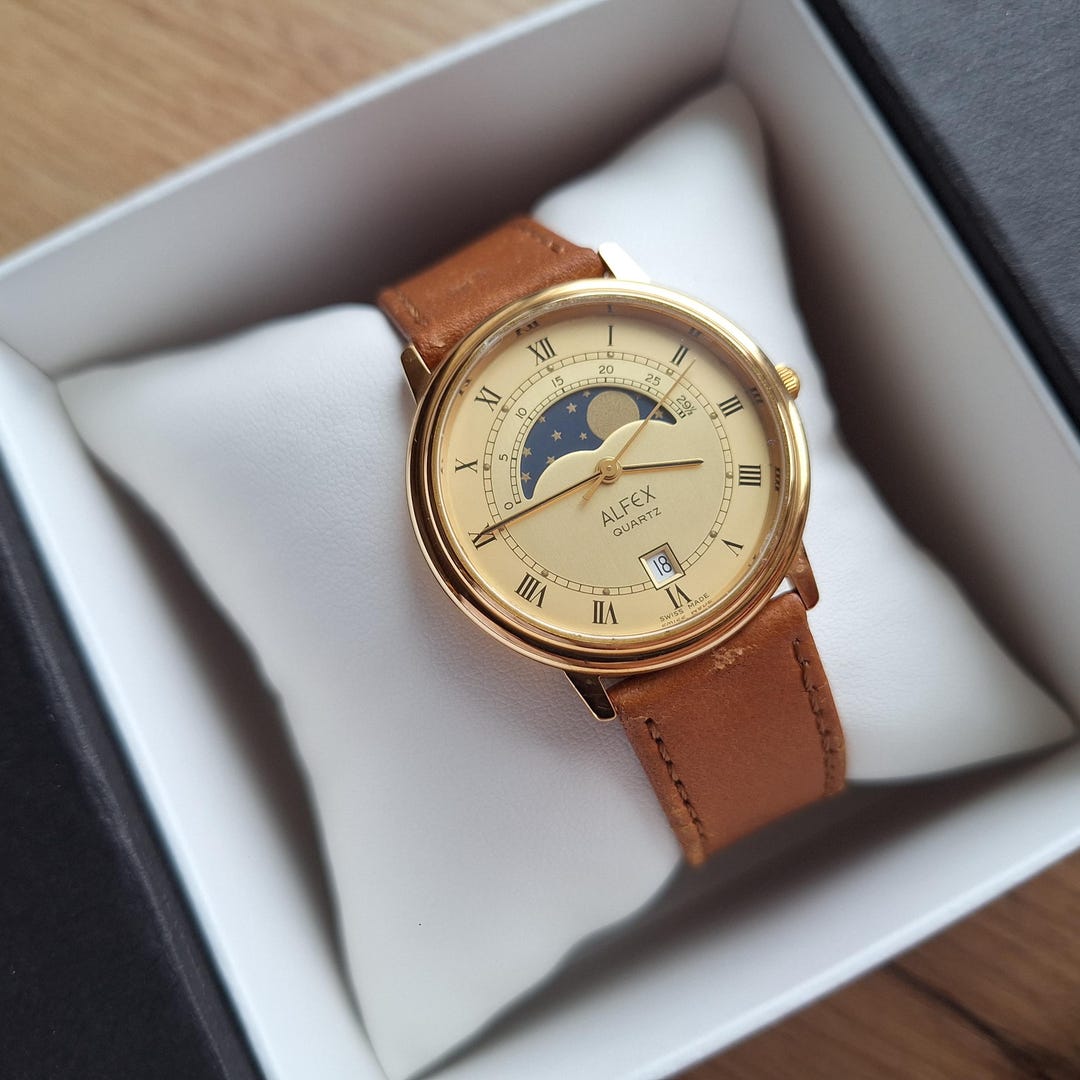 Alfex Swiss Moonphase Watch, Swiss Made Quartz Watch With Real Moon ...