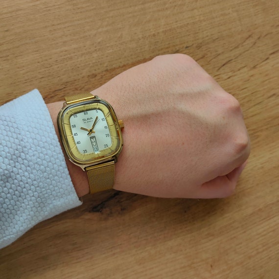 Soviet Vintage watch Slava, square watch slava, day a… - Gem