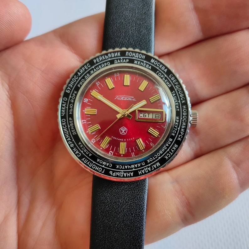 Vintage Soviet Watch Raketa World Time Red Watch Time Zone | Etsy
