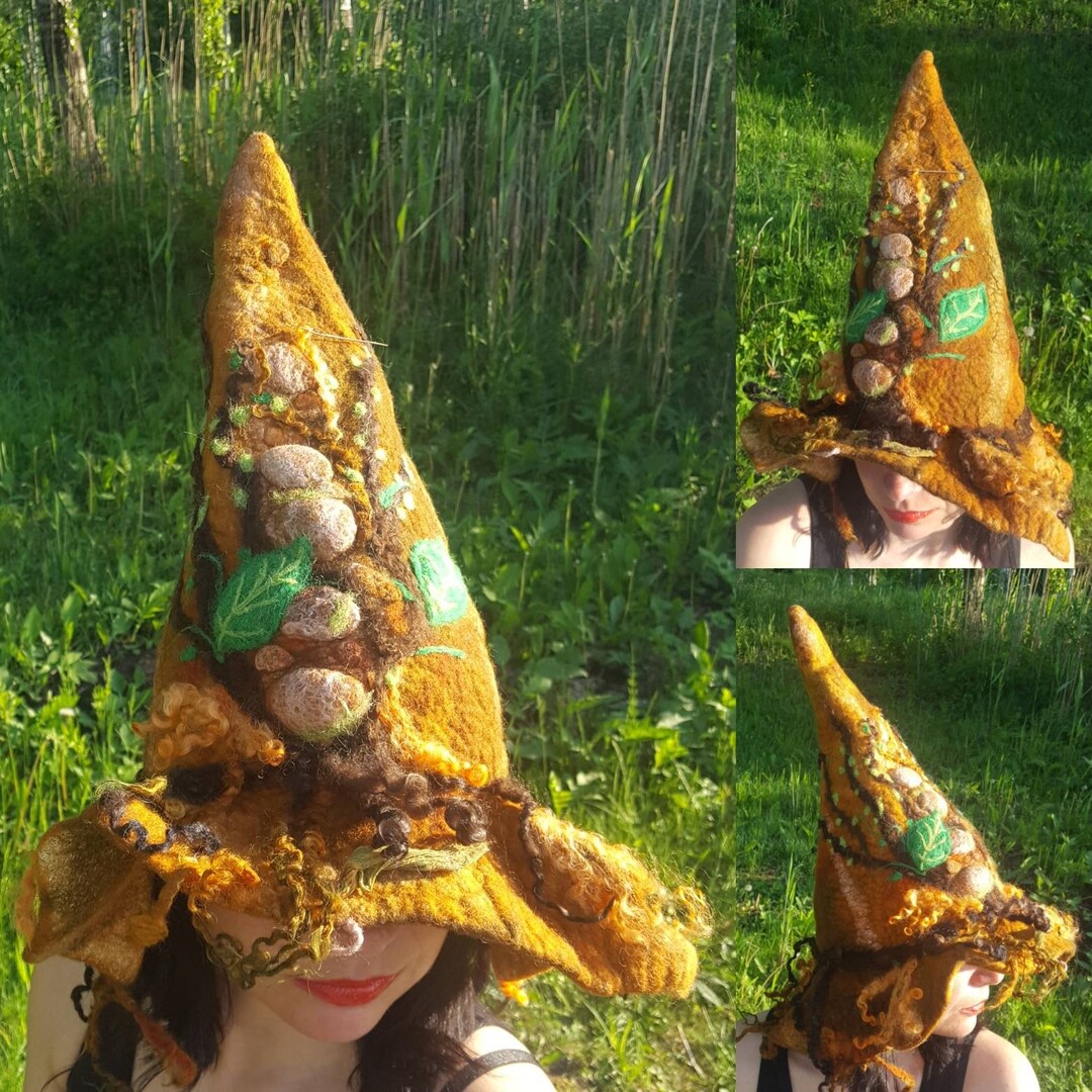 Wizard Felted Fairy Tale Hat. Forest Pixie Elf Green Witch - Etsy