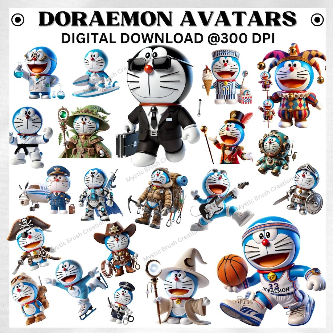 3D Doraemon Avatars 50 Digital Clipart | Doraemon PNG 300 DPI Digital ...