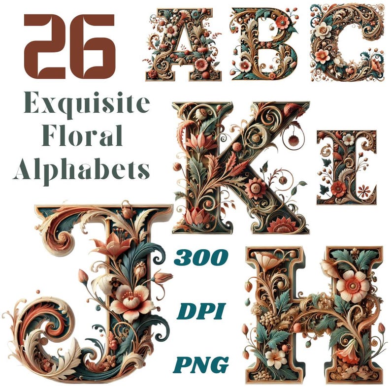 26 Elegant PNG Letters With Transparent Background | Exquisite Floral ...