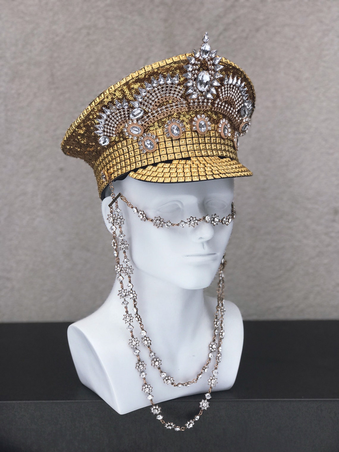 FREE SHIPPING! Crowning Glory Military Hat in Crystal Gold. Burning Man ...