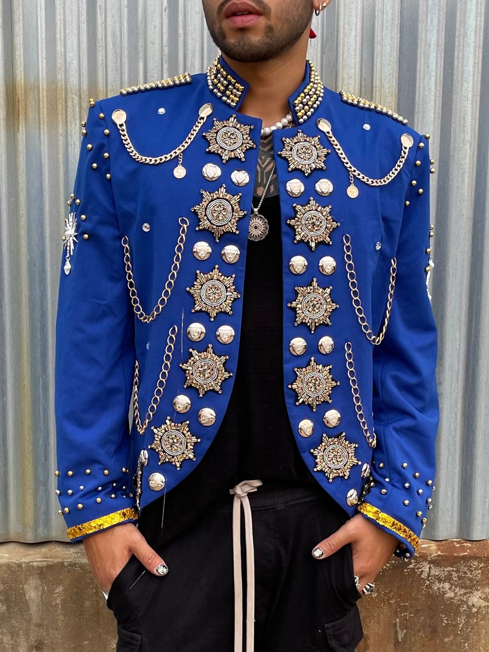 MEDALLION Jacket in Imperial Blue. Burning Man Costume. Unisex Military ...