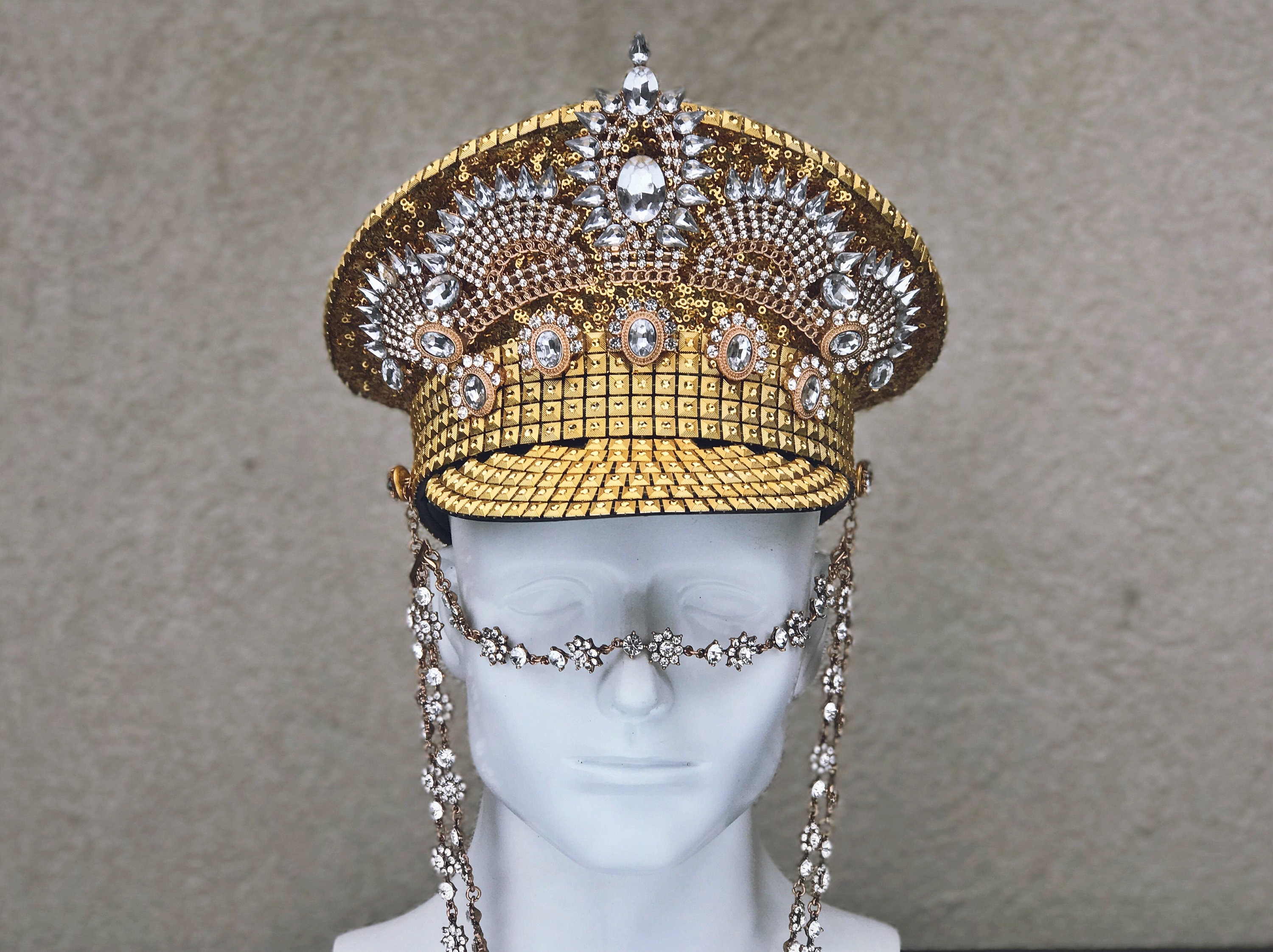 FREE SHIPPING! Crowning Glory Military Hat in Crystal Gold. Burning Man ...
