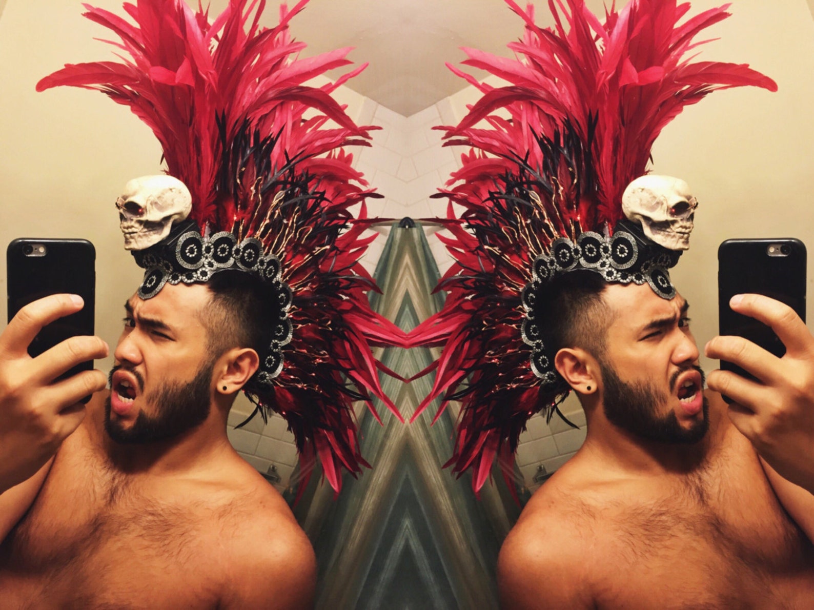 FREE SHIPPING Light-up Feather Mohawk With Skull. Burning - Etsy