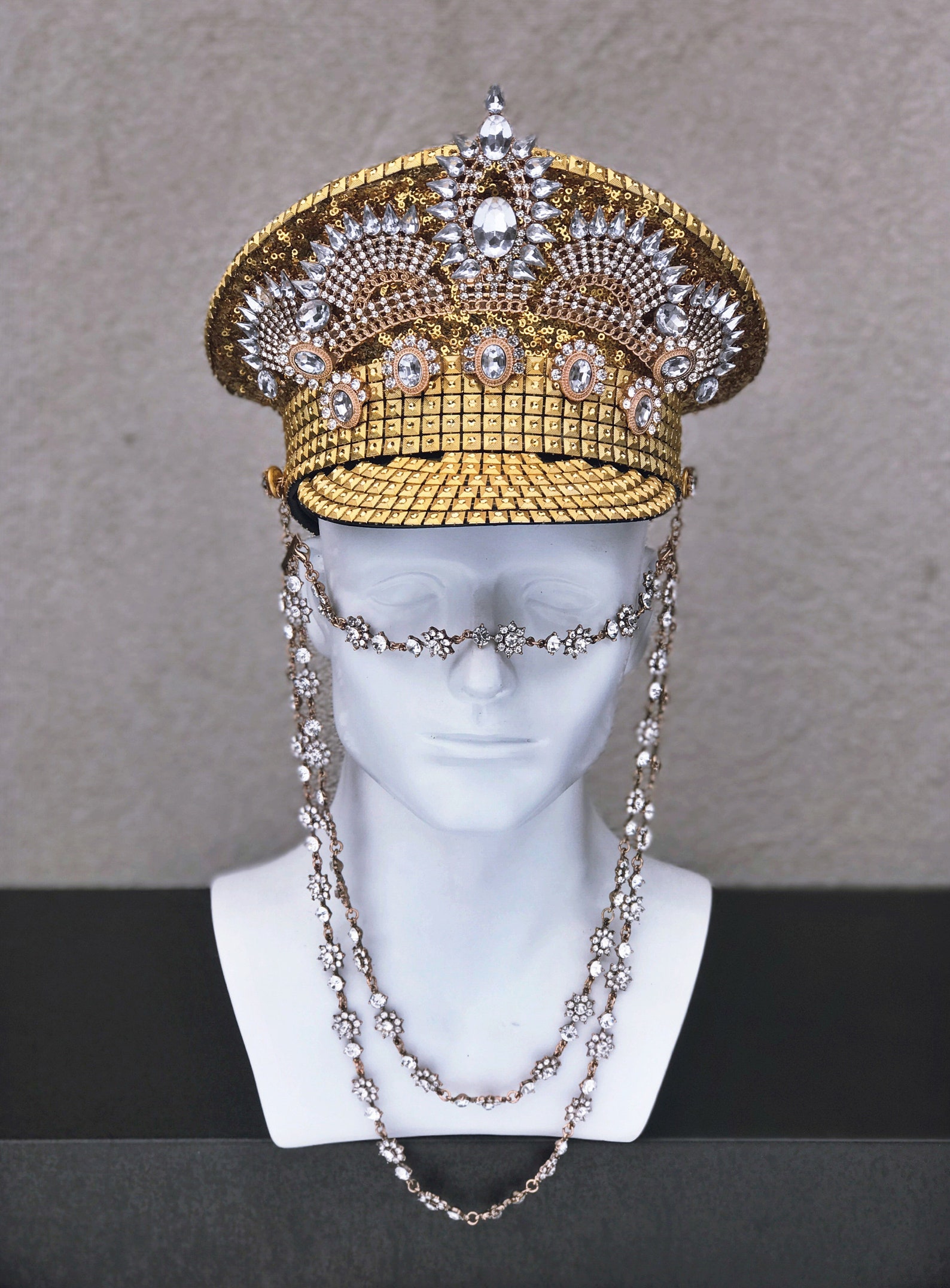FREE SHIPPING! Crowning Glory Military Hat in Crystal Gold. Burning Man ...