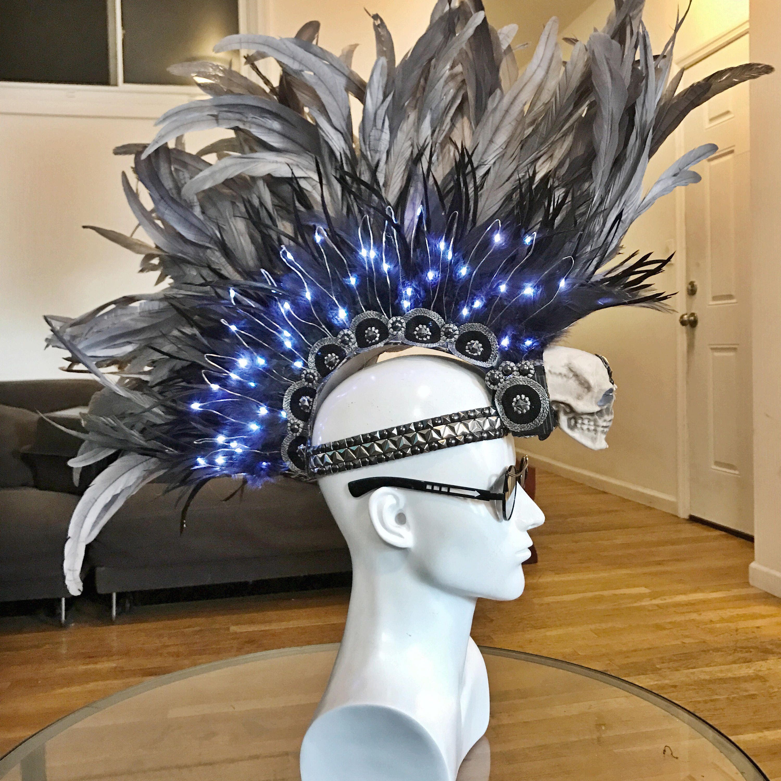 FREE SHIPPING! Light-up Feather Mohawk With Skull. Burning Man. - Etsy