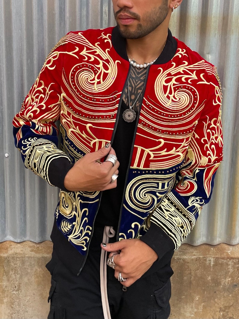 BAROQUE Embroidered Bomber Jacket in Red. Burning Man Costume. - Etsy