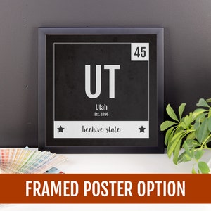 Utah Print Periodic Table Utah Home Wall Art Vintage Utah Décor Black ...