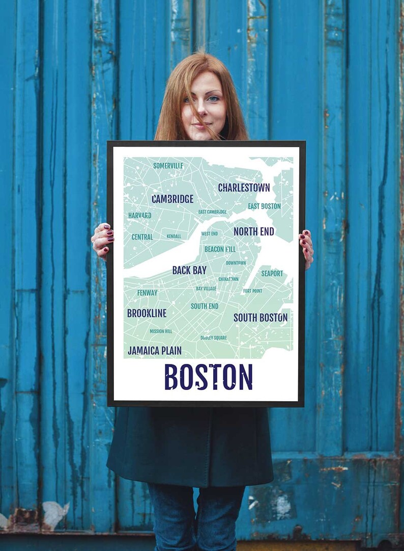 Boston Print Neighborhood City Map Subway Poster | Etsy