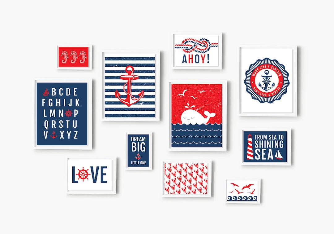 Nautical Decor Nursery Gallery Wall Set of 11 Nautical - Etsy