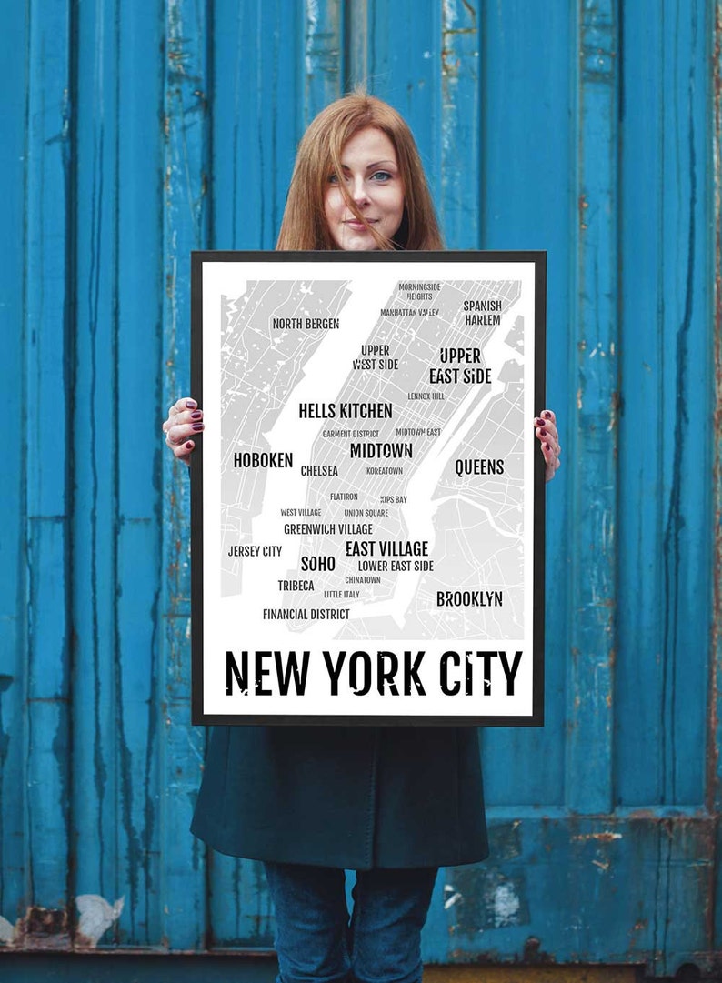 NYC Print New York City Neighborhood Map Boyfriend Gift - Etsy