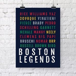 Boston Legends Print Patriots Man Cave Poster Boston Celtics Print, Red ...