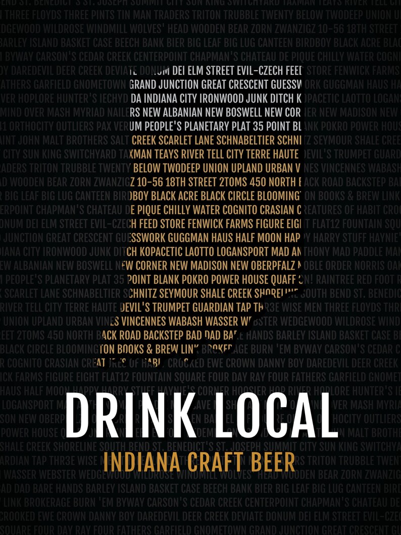 Indiana Beer Print Map IN Drink Local Craft Beer Sign | Etsy