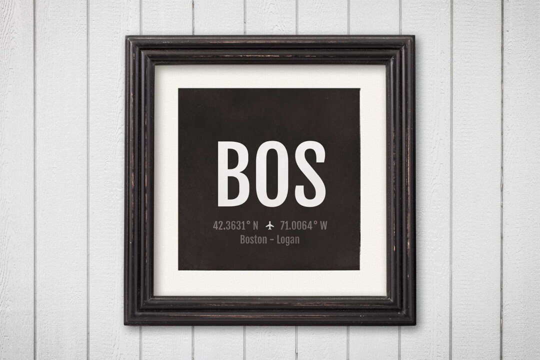 Boston Airport Code Print BOS Aviation Art Massachusetts - Etsy