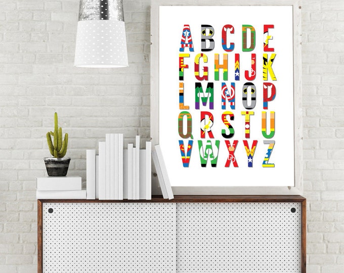 Superhero Nursery Print, Superhero Baby Art, Superhero Alphabet ...