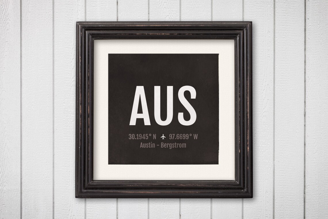 Austin Airport Code Print AUS Aviation Art Texas Airplane | Etsy