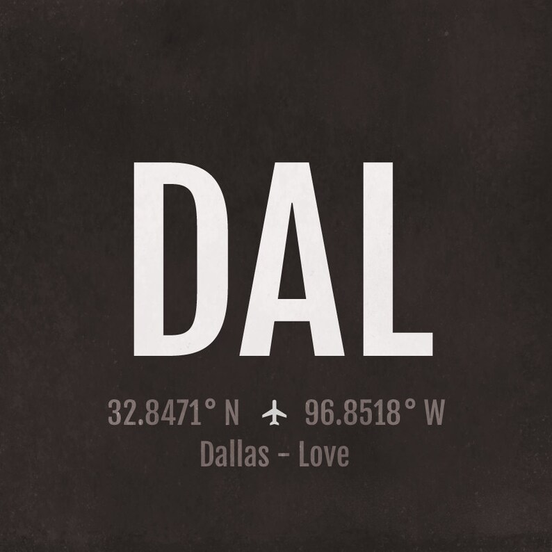 Dallas Airport Code Print DAL Aviation Art Texas Airplane - Etsy