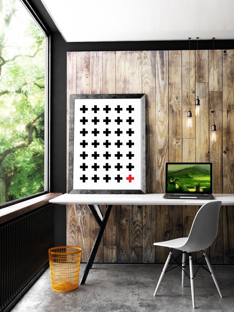 Swiss Cross Print Black and White Plus Sign Poster Swedish - Etsy