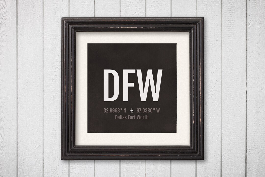 Dallas Fort Worth Airport Code Print DFW Aviation Art Texas Airplane ...