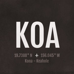 Kona Airport Code Print KOA Aviation Art Hawaii Airplane - Etsy