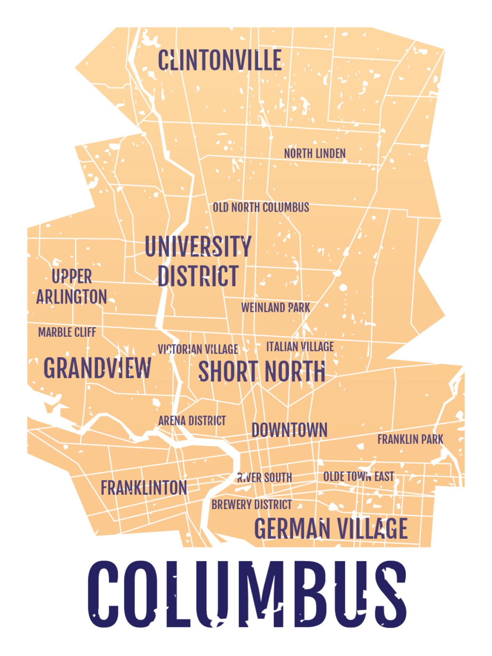 Columbus Ohio Print Neighborhood City Map Poster - Etsy