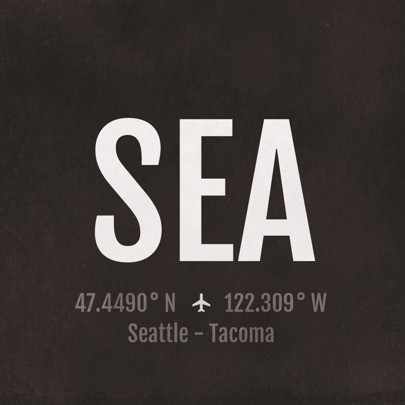 Seattle Airport Code Print SEA Aviation Art Washington | Etsy