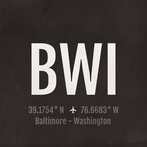 Baltimore Airport Code Print BWI Aviation Art Maryland - Etsy