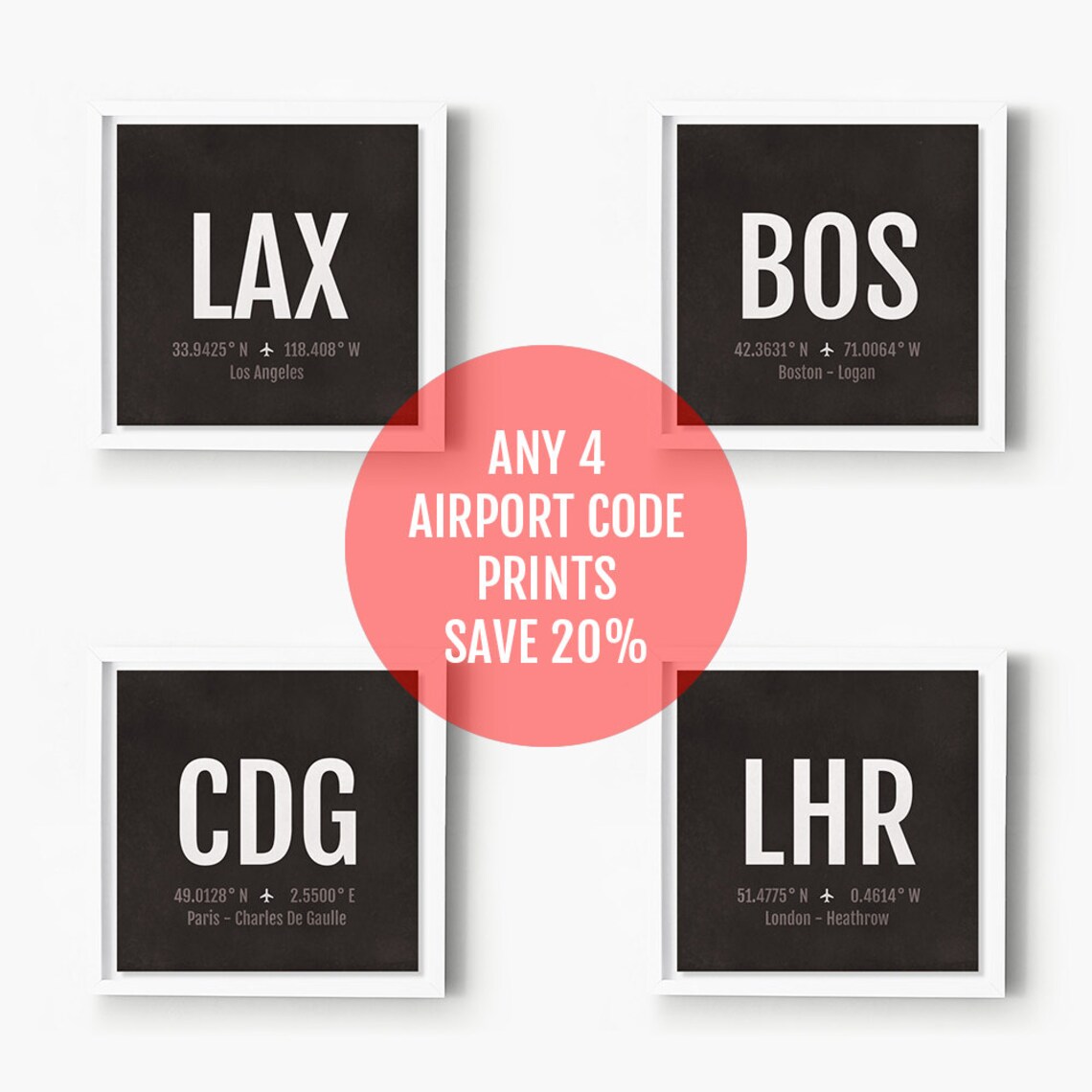 Airport Code Prints 4 Pack Save 20% Aviation Art Choose - Etsy