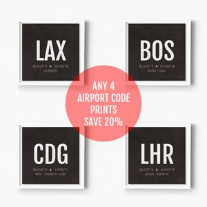 Airport Code Prints 4 Pack Save 20% Aviation Art Choose Any 4 Airplane ...