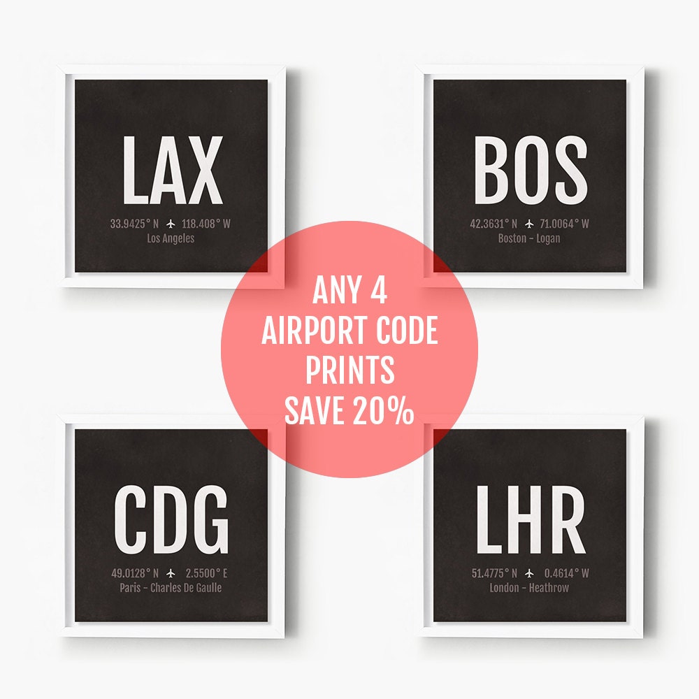 Airport Code Prints 4 Pack Save 20% Aviation Art Choose - Etsy