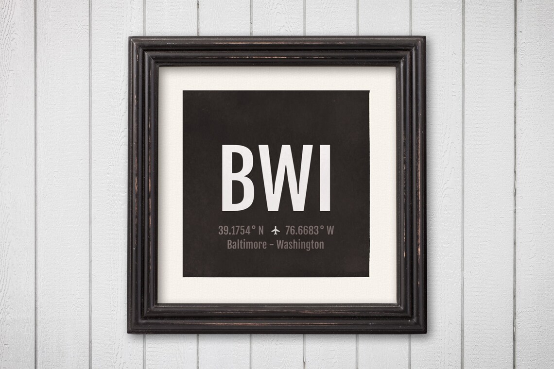 Baltimore Airport Code Print BWI Aviation Art Maryland | Etsy