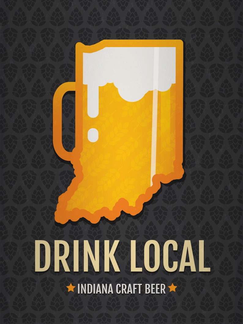 Indiana Beer Print Map IN Drink Local Craft Beer Sign - Etsy