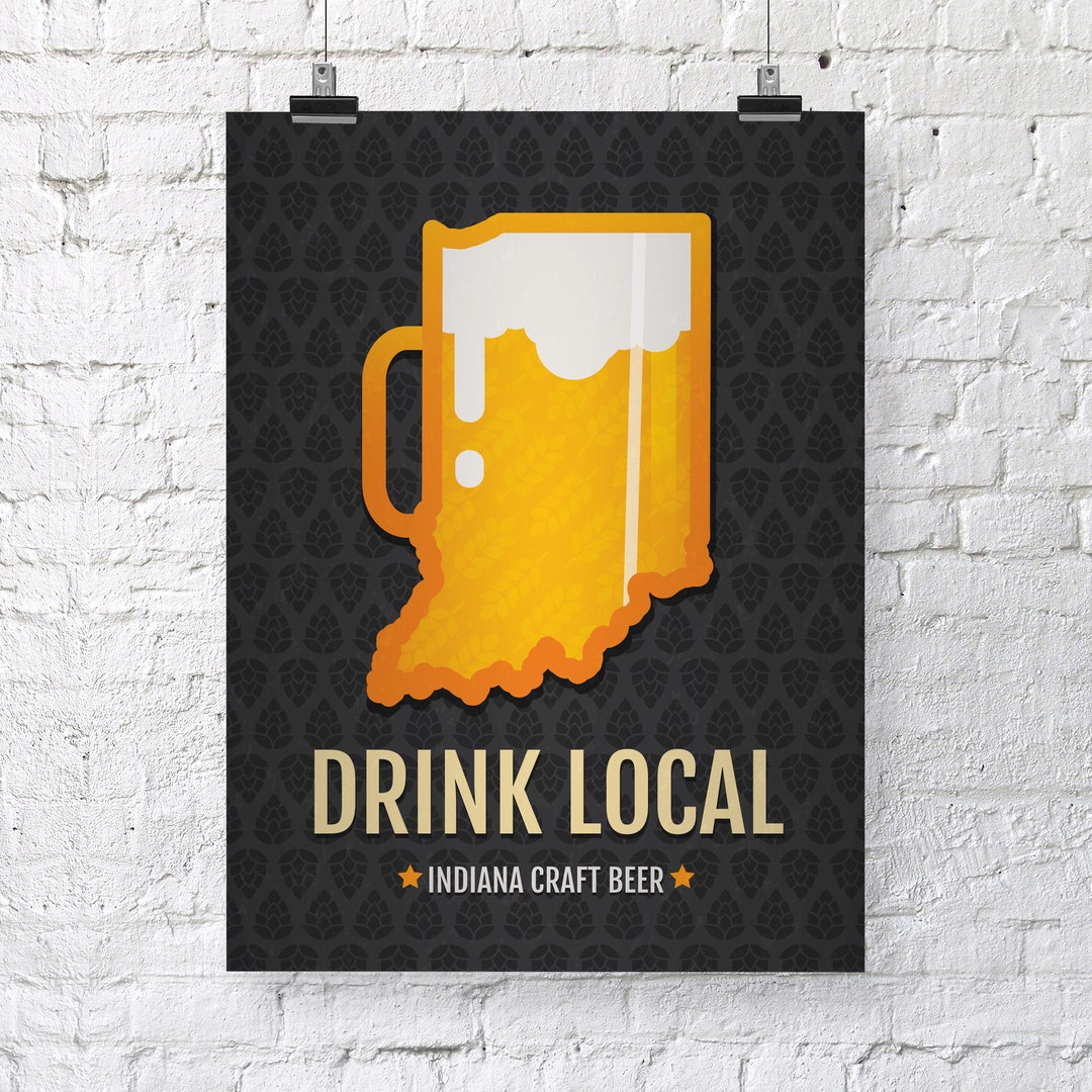 Indiana Beer Print Map IN Drink Local Craft Beer Sign - Etsy