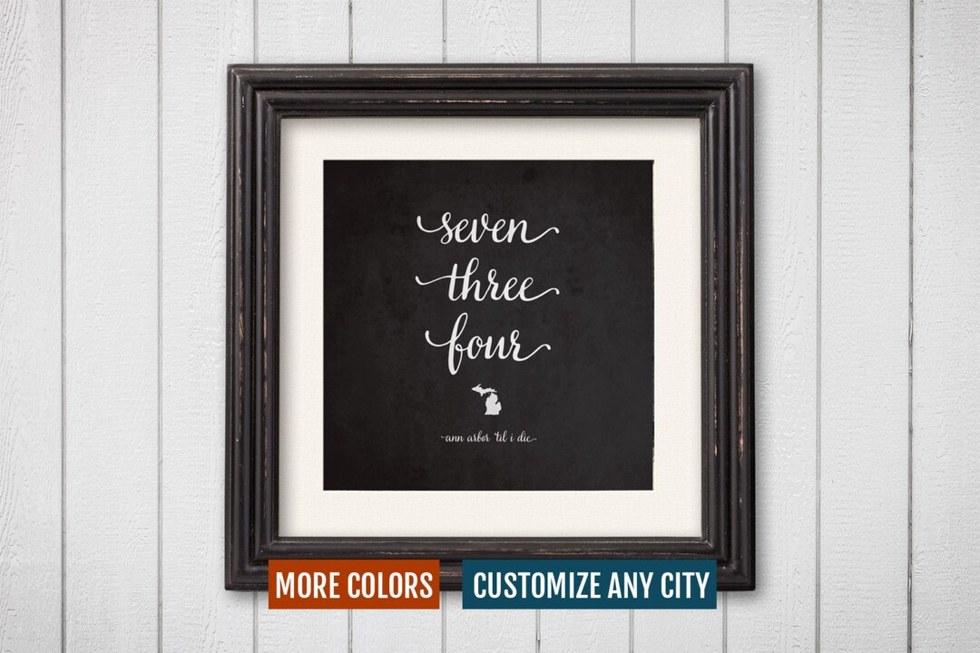 Ann Arbor 734 Area Code Print Michigan Typography Poster, Housewarming ...