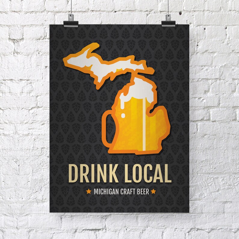 Michigan Beer Print Map MI Drink Local Craft Beer Sign - Etsy