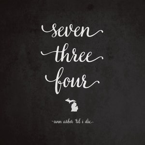 Ann Arbor 734 Area Code Print Michigan Typography Poster, Housewarming ...