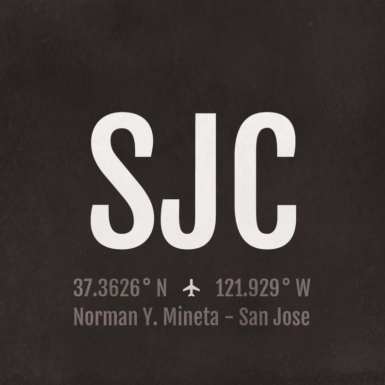 San Jose Airport Code Print SJC Aviation Art California - Etsy