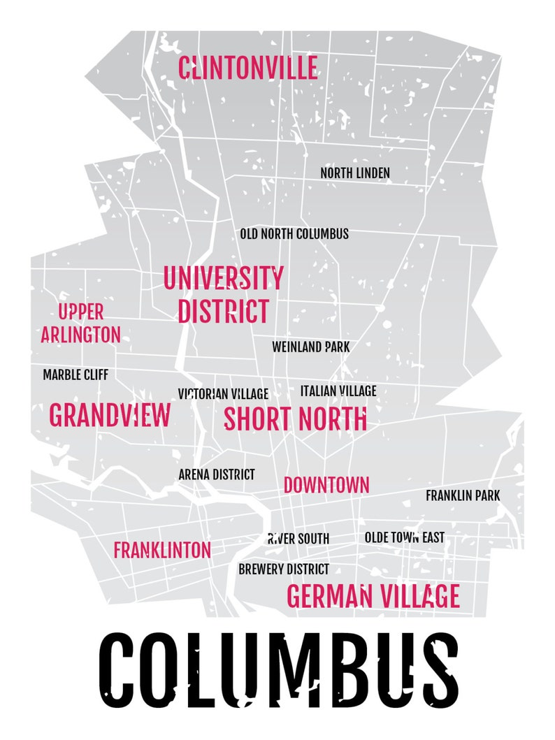 Columbus Ohio Print Neighborhood City Map Poster - Etsy