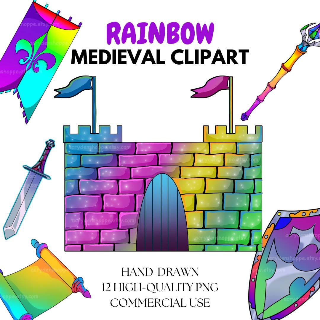 Hand-drawn Rainbow Medieval Clipart – Commercial Use Digital Art for ...