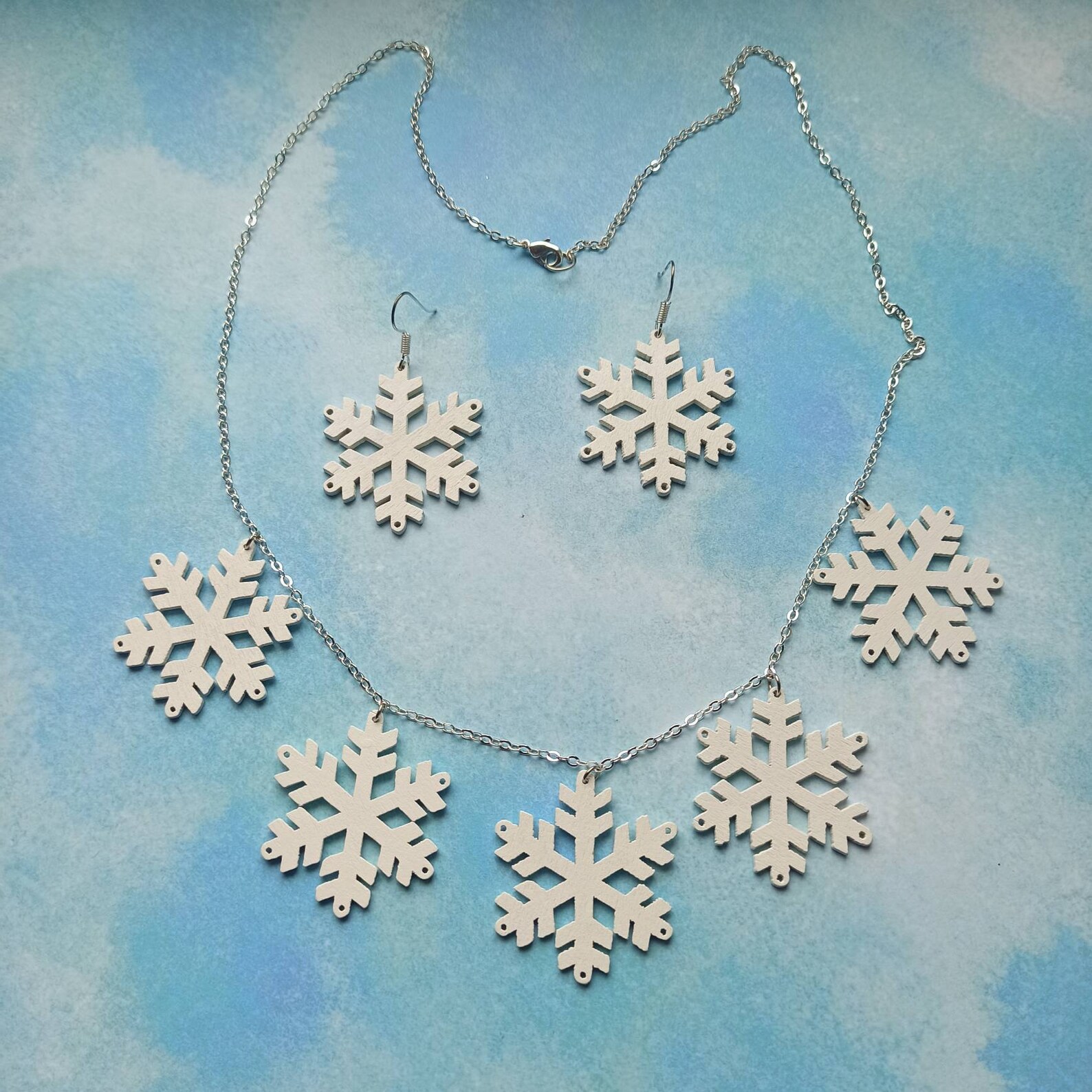 Christmas Necklace and Earrings Set Snowflake Christmas - Etsy UK
