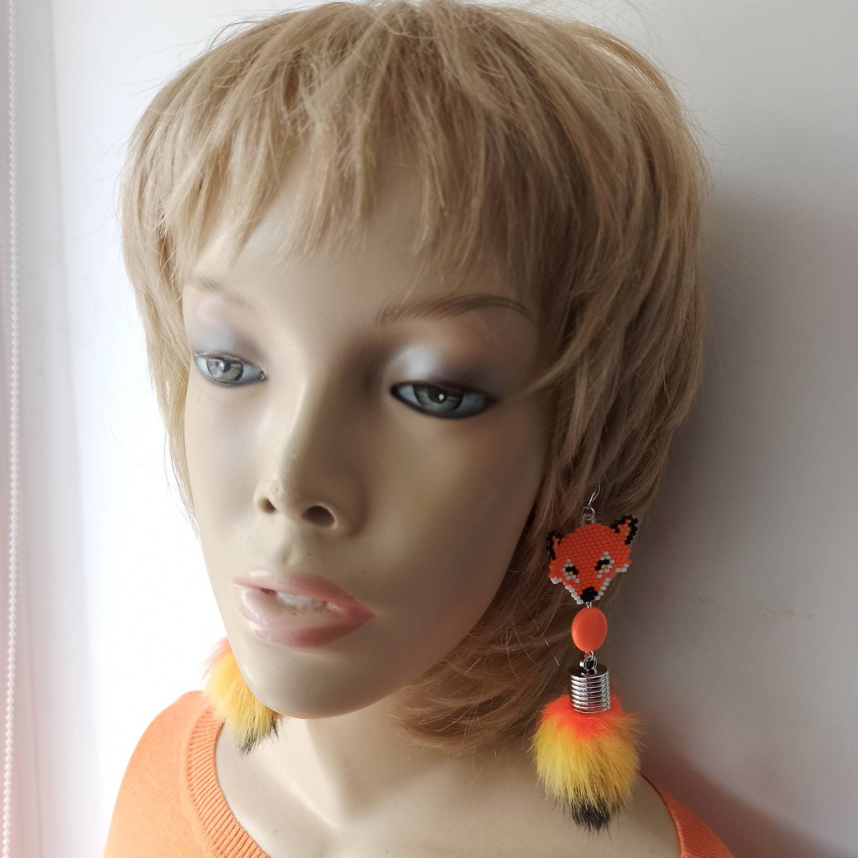 Fox Beads Earrings Summer Beads Earrings Fox Red Fox Beads - Etsy UK